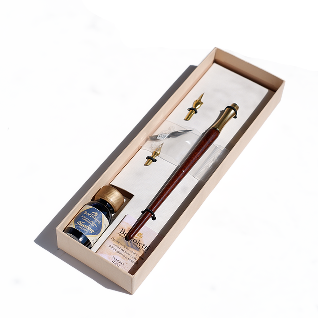 Bortoletti - Wood and Brass Dip Pen Calligraphy Set– Papier Plume